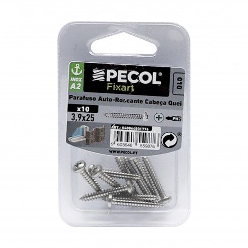 Parafuso Auto Roscante C.Q. Ph A2 7x25 Inox Bl 10 - 10061207 | MaxMat